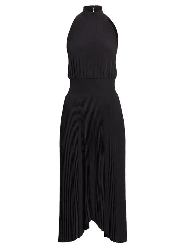 A.L.C. Renzo Plissé Halter Midi Dress - Black