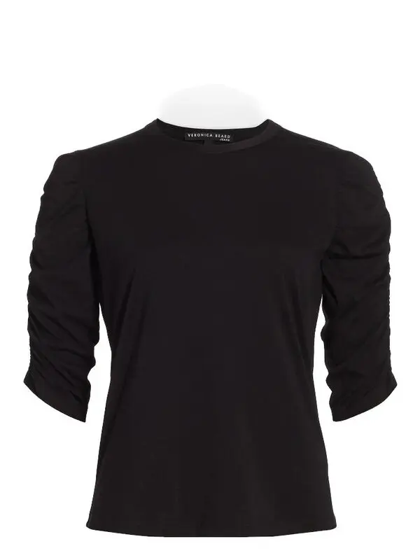 Veronica Beard Waldorf Ruched-sleeve T-shirt - Black