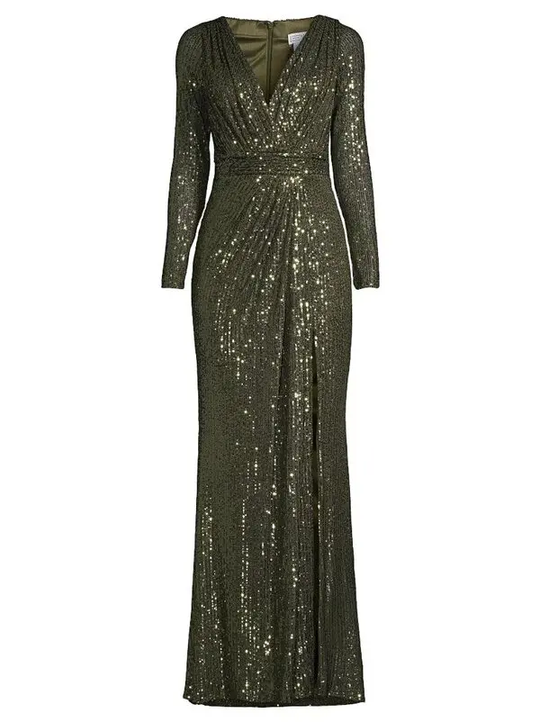 Mac Duggal Sequined Evening Gown - Olive