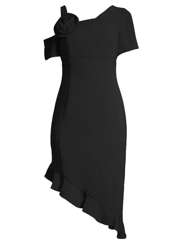 Shani Asymmetric Ruffled Sheath Dress - Black