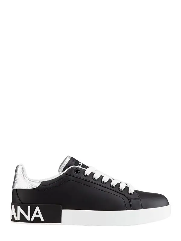 Dolce & Gabbana Portofino Logo Leather Sneakers - Nero Argento