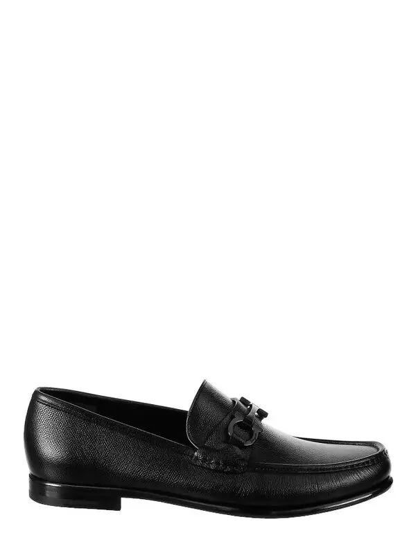 FERRAGAMO Gancini Crown Bit Leather Loafers - Black