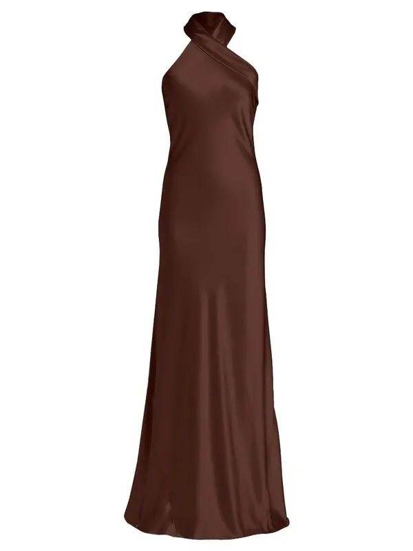Galvan Pandora Asymmetrical Bias Cut Dress - Chocolate