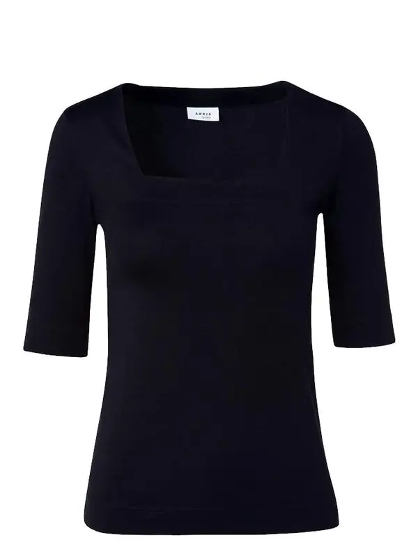 Akris Elets Jersey Square Neck Top - Black