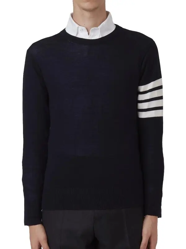 Thom Browne Classic Merino Wool Crewneck Sweater - Navy