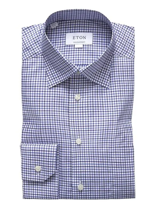 Eton Contemporary-fit Tattersall Check Cotton Long-sleeve Shirt - Blue