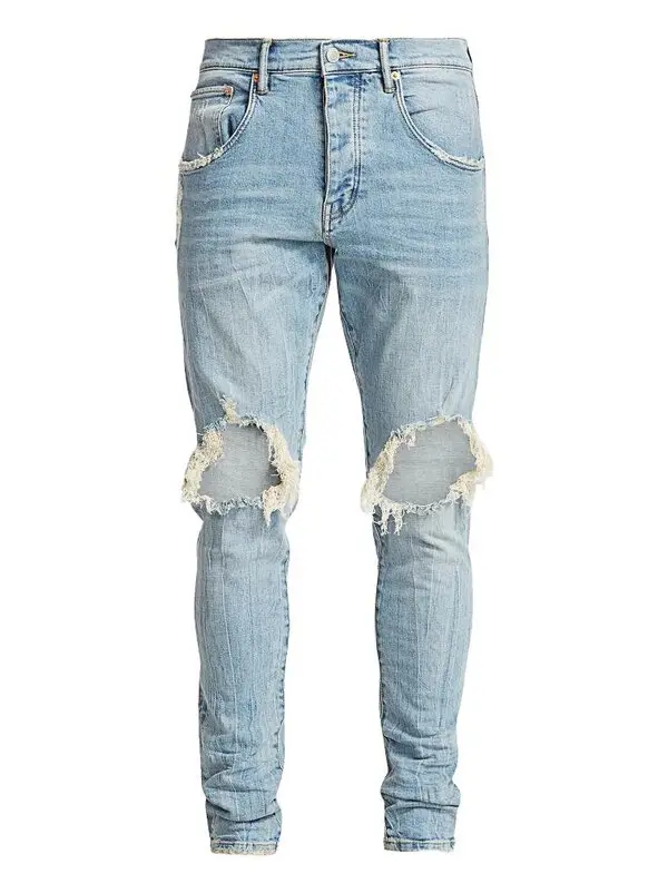 PURPLE BRAND P002 Repair Drop-fit Skinny Jeans - Light Indigo