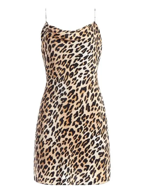 Alice + Olivia Harmony Leopard Draped Slip Mini Dress - Leopard Multi