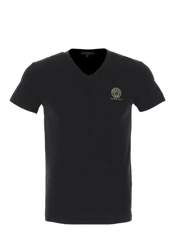 Versace V-neck Logo T-shirt - Nero