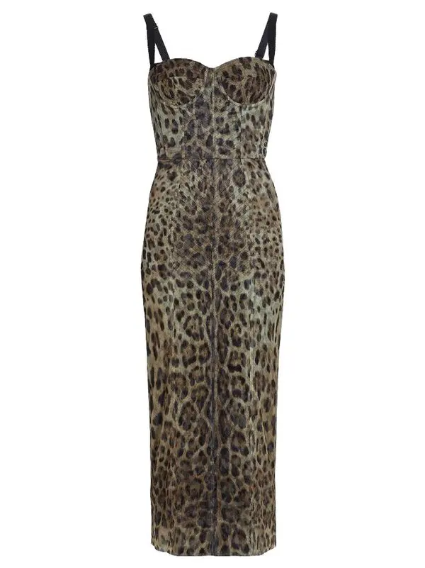Dolce & Gabbana Print Tulle Pencil Midi Dress - Leopard
