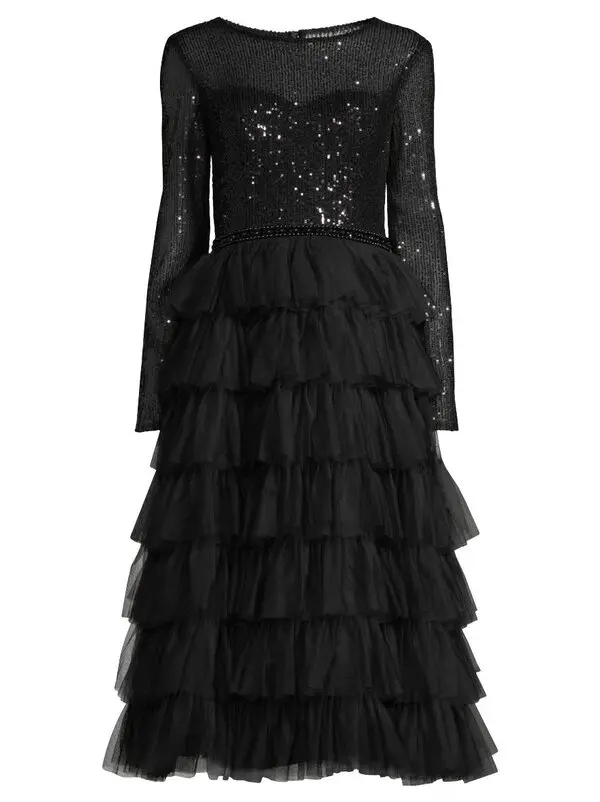 Mac Duggal Sequined Tea-length Dress - Black