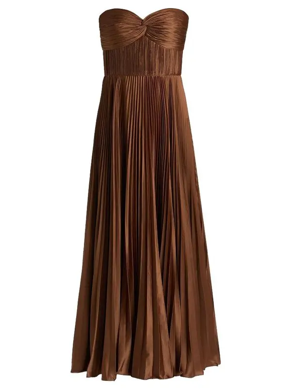AMUR Pleated Strapless Belle Dress - Nutmeg