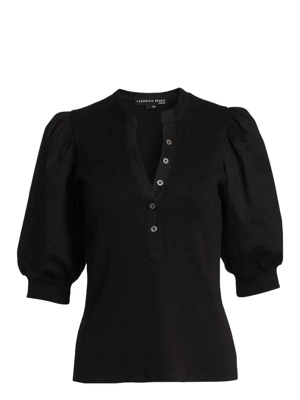 Veronica Beard Coralee Puff-sleeve Top - Black