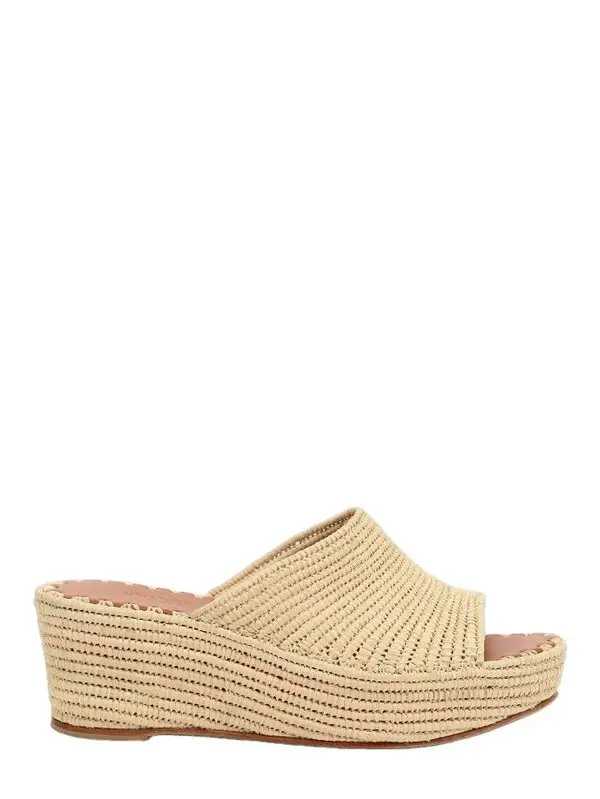 Carrie Forbes Raffia Platform Wedge Mules - Natural