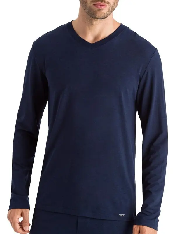 Hanro Casuals Long-sleeve V-neck T-shirt - Deep Navy