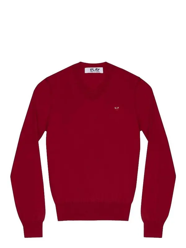 Play Comme Des Garcon V-neck Wool Heart Sweater - Red
