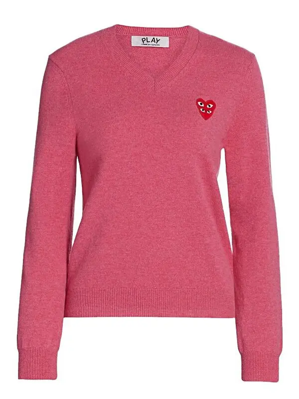 Play Comme Des Garcon Double Heart V-neck Pullover - Pink