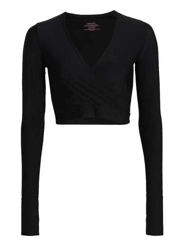 Commando Wrap Long Sleeve Cropped Top - Black