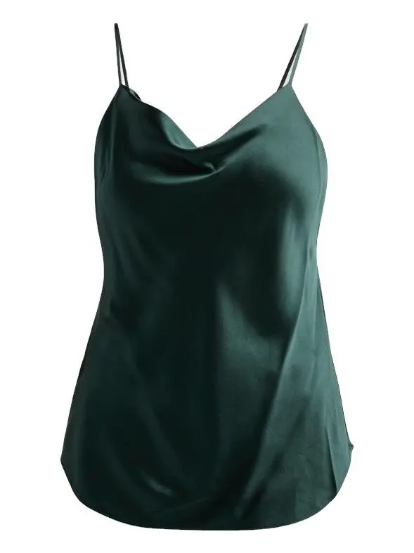 Cinq À Sept Marta Silk Cowlneck Cami Top - Deep Malachite
