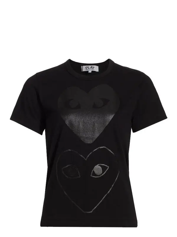 Play Comme Des Garcon Double Heart Graphic T-shirt - Black