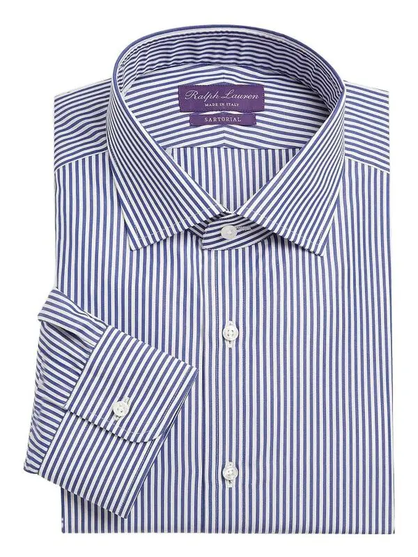 Ralph Lauren Purple Label Aston Striped Tailored Long-sleeve Dress Shirt - Medium Blue