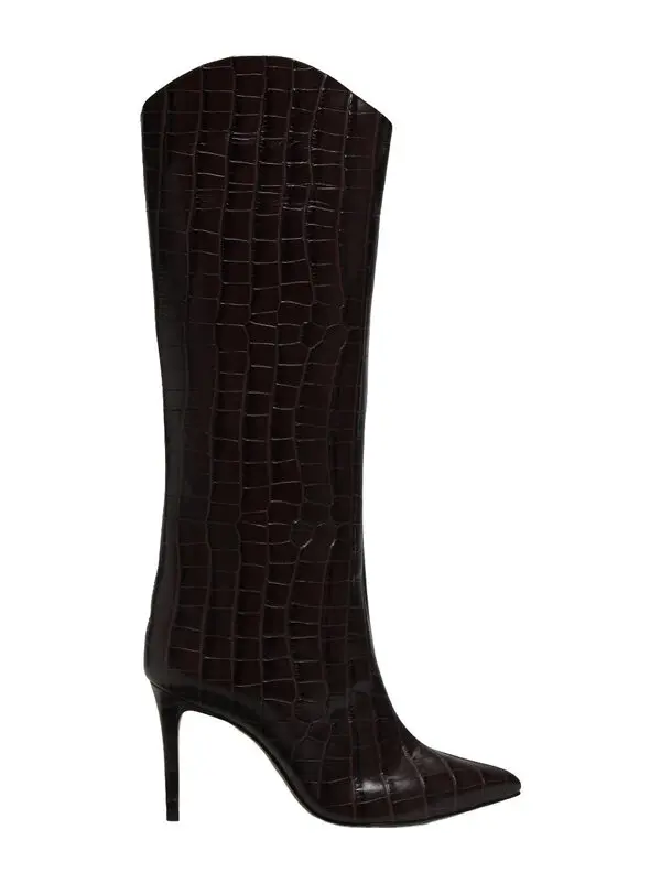 Schutz Maryana 90mm Croc-embossed Leather Stiletto Boots - Dark Chocolate