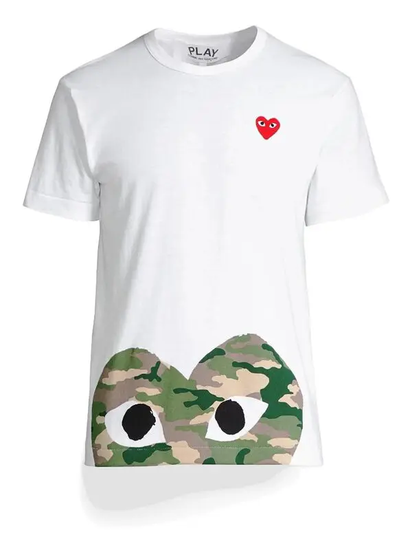 Play Comme Des Garcon Half Camo Heart Tee - White