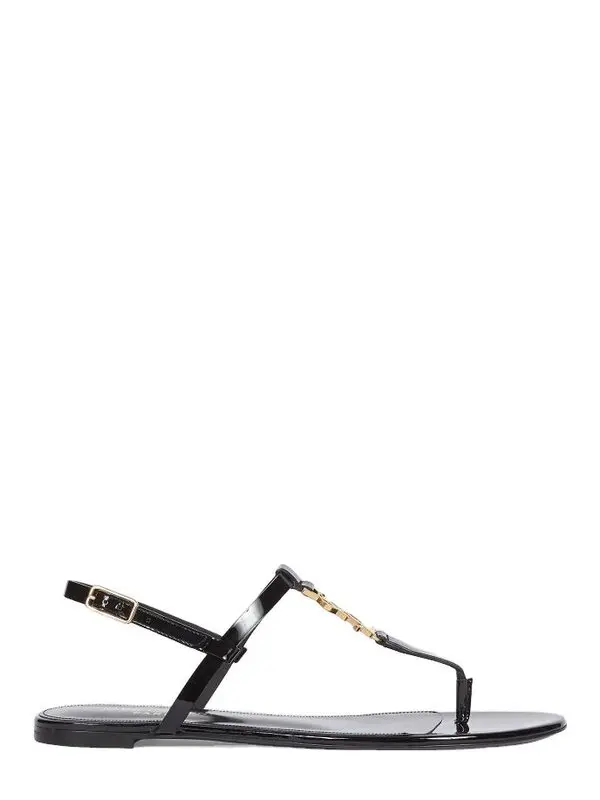 Saint Laurent Cassandra Patent Leather Slingback Thong Sandals - Nero