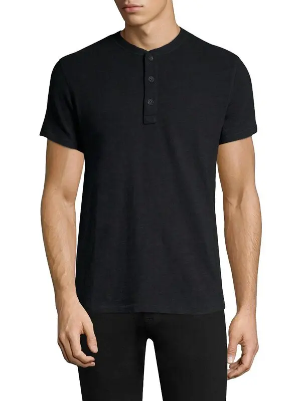 Rag & Bone Textured Slim-fit Short Sleeve Henley T-shirt - Black