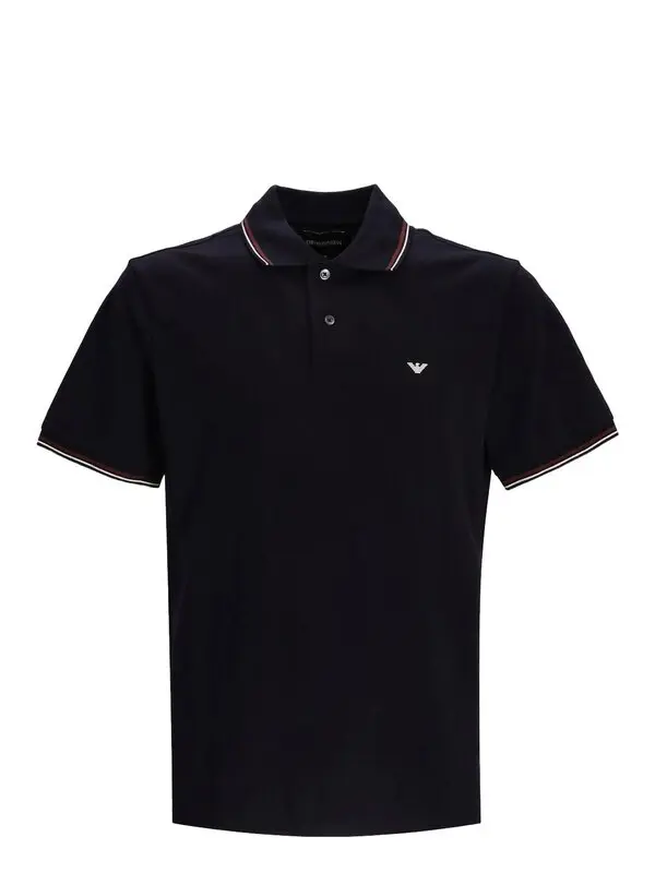 Emporio Armani Embroidered-logo Short-sleeved Polo Shirt - Blue