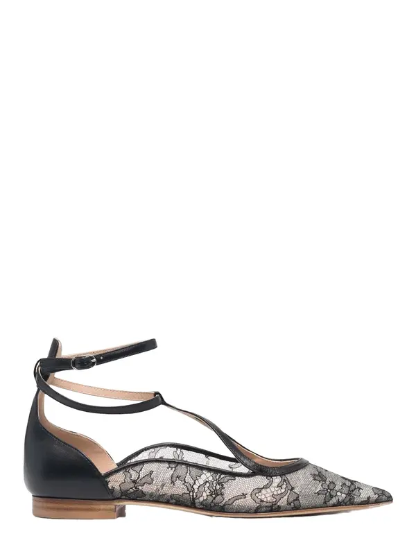 SCAROSSO Floral-lace Ballerina Shoes - Black