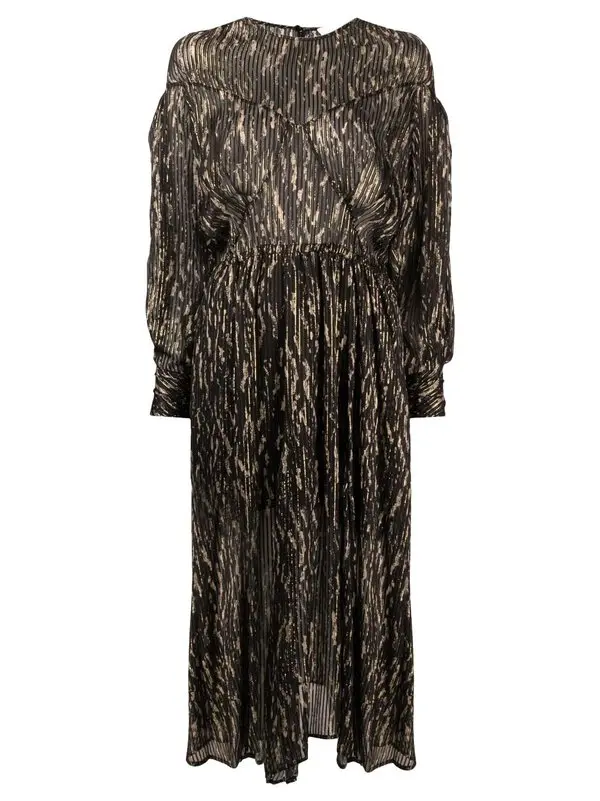 IRO PARIS Metallic Abstract-print Pleated Midi Dress - Black