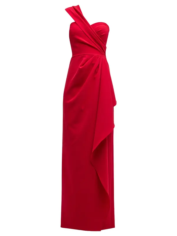 Rickie Freeman For Teri Jon One-shoulder Draped Gown - Red
