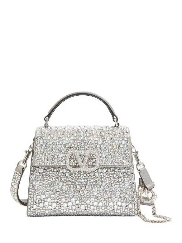 Valentino Garavani V Sling Mini Handbag With Sparkling Embroidery - Crystal