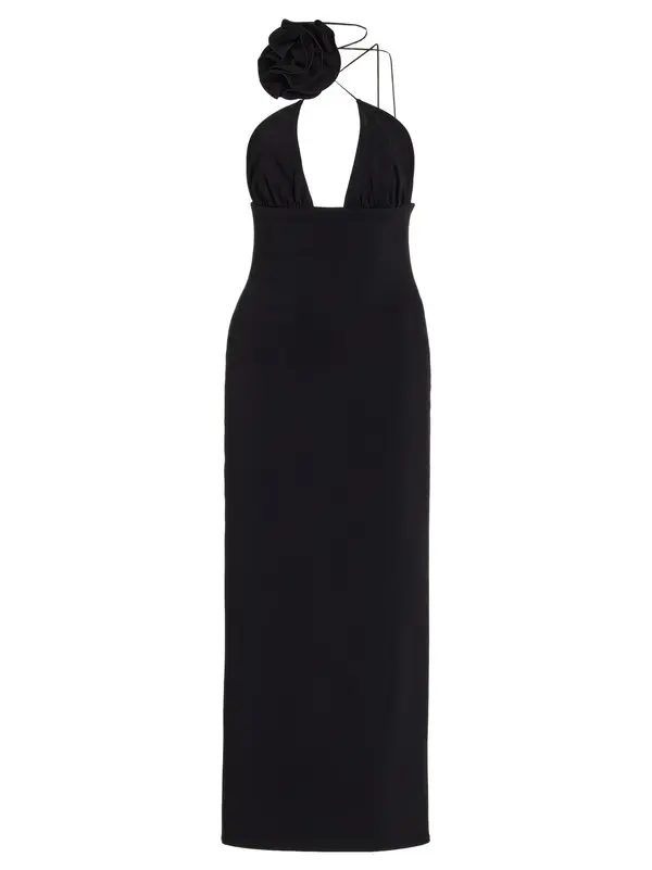 Magda Butrym Floral-appliquéd Woven Midi Dress - Black