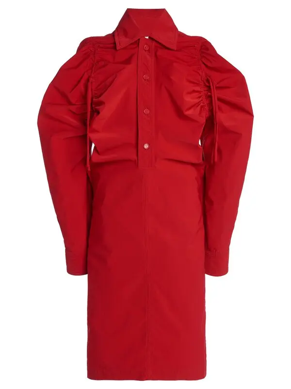 Bottega Veneta Drawstring Detailed Tech-wool Midi Shirt Dress - Red