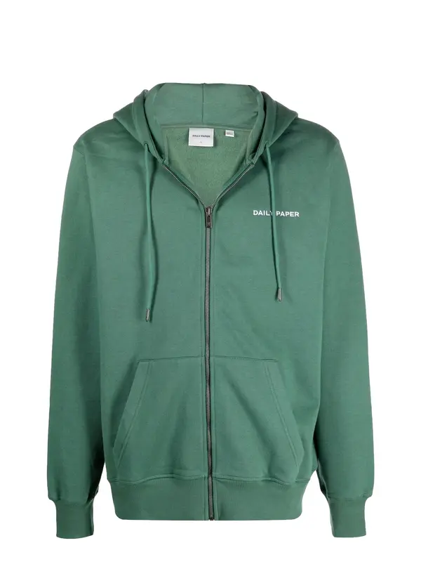 DAILY PAPER Logo Zipped Drawstring Hoodie - Green