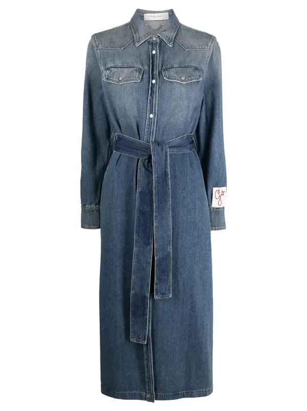 GOLDEN GOOSE Logo-patch Denim Shirt Dress - Blue