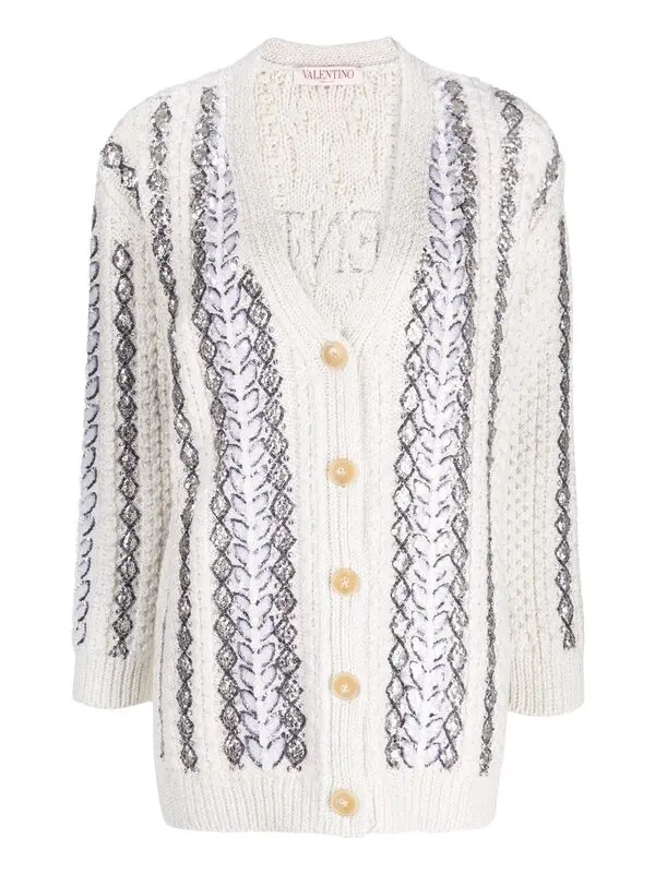 Valentino Garavani Sequin-embellished Knitted Cardigan - White