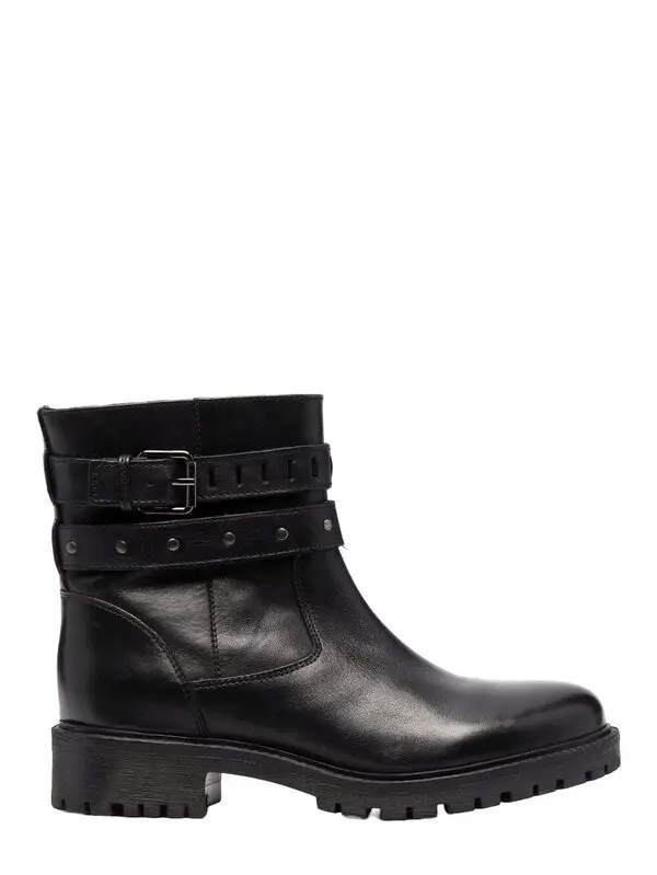 Geox Buckled Leather Ankle Boots - Black