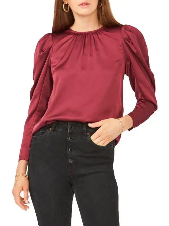 1.State Satin Shirred Neck Top - Napa Wine