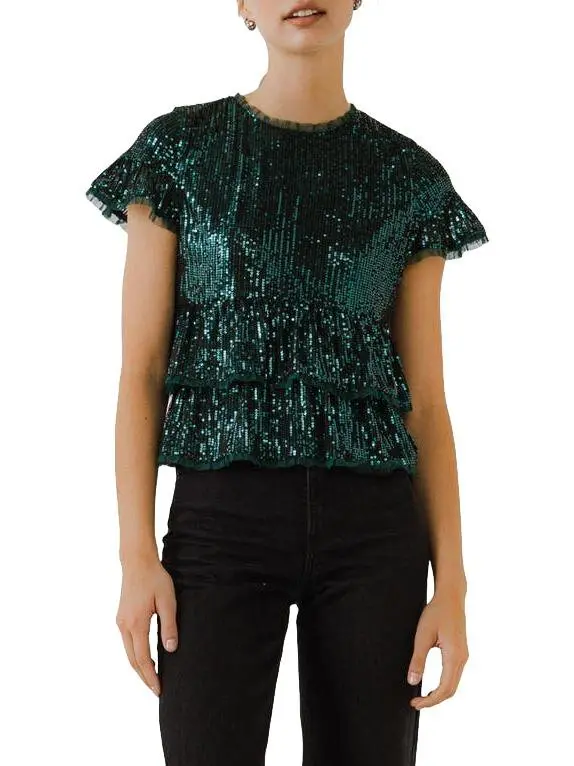 Endless Rose Sequin Babydoll Top - Green