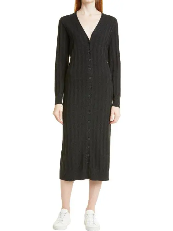 Naadam Marled Silk & Cashmere Blend Long Sleeve Dress - Black