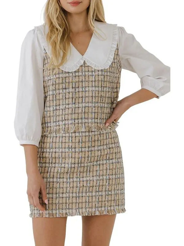 English Factory Tweed Vest And Blouse Combination - Beige