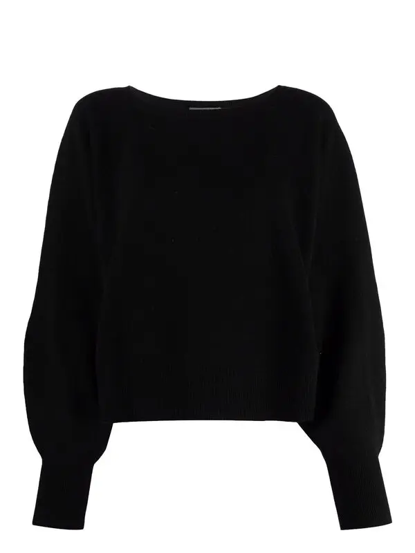 Alberta Ferretti Wool-cashmere Blend Sweater With Puff Sleeves - Black