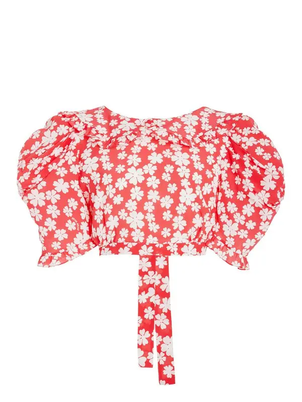 Miu Miu Puff-sleeve Silk Crop Top - Floral