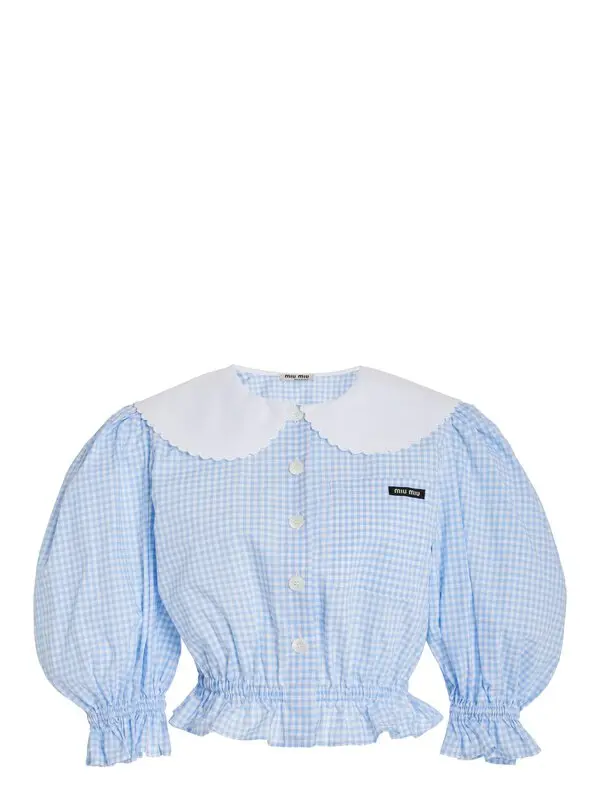 Miu Miu Gingham Cotton Poplin Crop Top - Blue