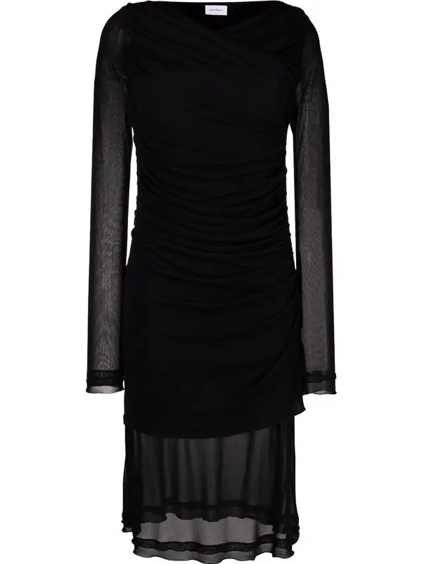 FERRAGAMO Sheer-panels Draped Midi Dress - Black
