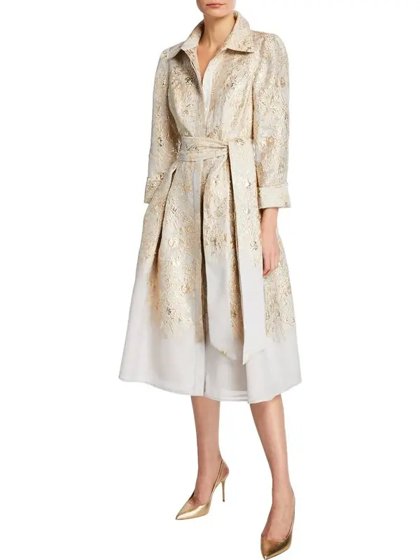 Rickie Freeman For Teri Jon 3/4-sleeve Jacquard Shirtdress - Gold