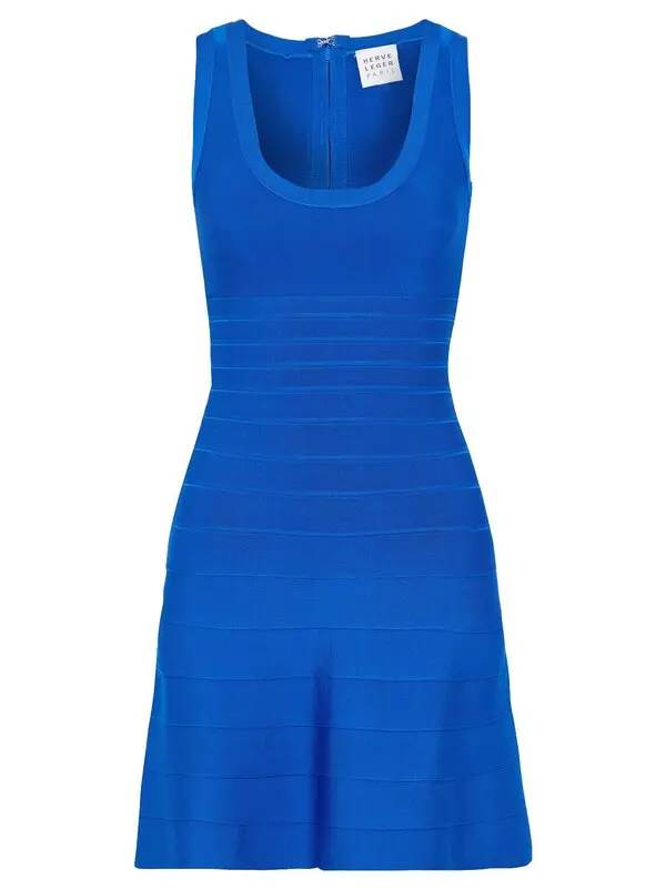 Herve Leger Fluted Bandage Mini Dress - Bright Blue